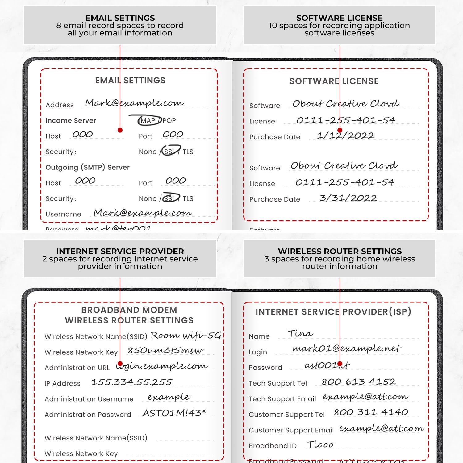 molekaus Password Book with Alphabetical Tabs Small Password Keeper with Extra Password Space to Change Password. Password Notebook for Home or Office for Internet Log In, 6.1*3.7in black small