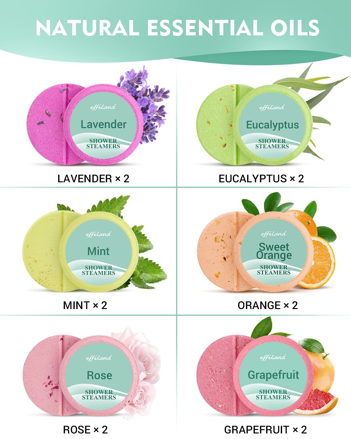 Effiland Aromatherapy Shower Steamers Set, 12-Pack Shower Bombs with Essential Oils,Perfect Bath Gift for Women and Men Relaxing, Girl Gift Valentine's Day Gift Shower Set