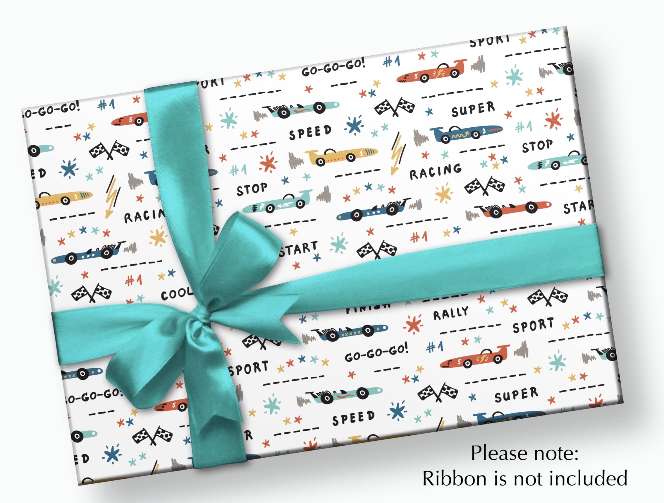 Stesha Party Racing Gift Wrap Race Car Wrapping Paper - Folded Flat 30 x 20 Inch - 3 Sheets