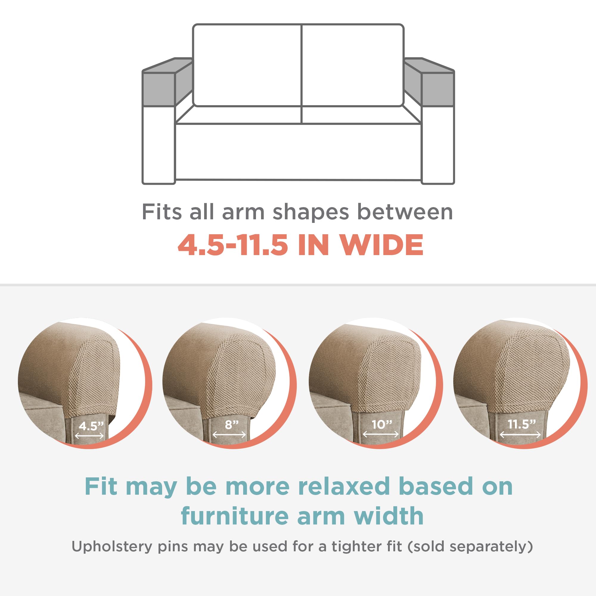 Zenna Home Pixel 2-Piece Stretch Furniture Arm Covers Armrest Protectors, Sand