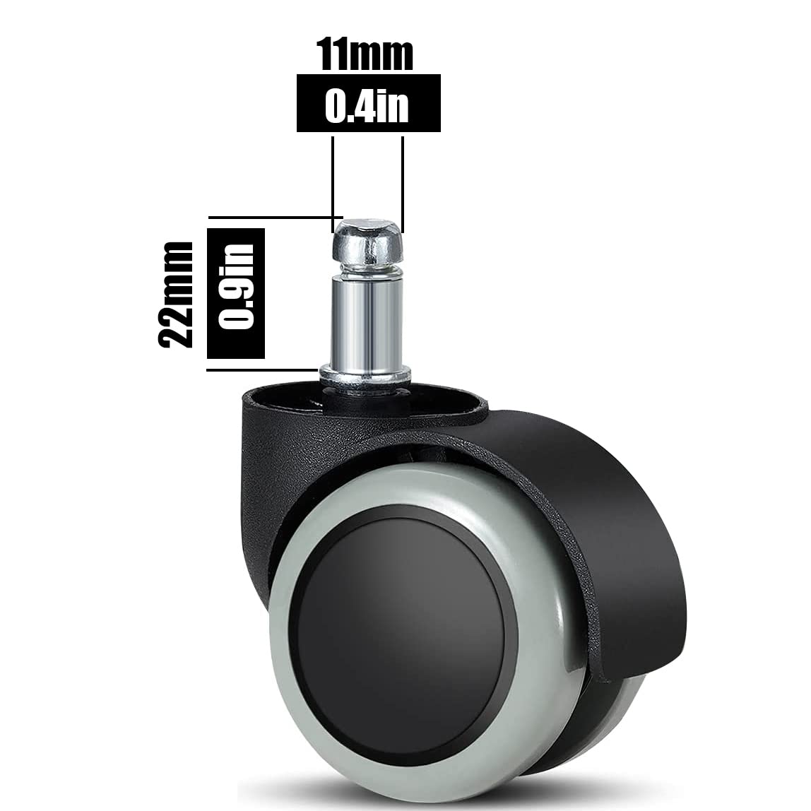 Office Chair Caster, Wheels Revolving Casters, 7/16” (11mm) Stem Diameter, Easy Install for Replacement, for Hardwood Floors and Carpet
