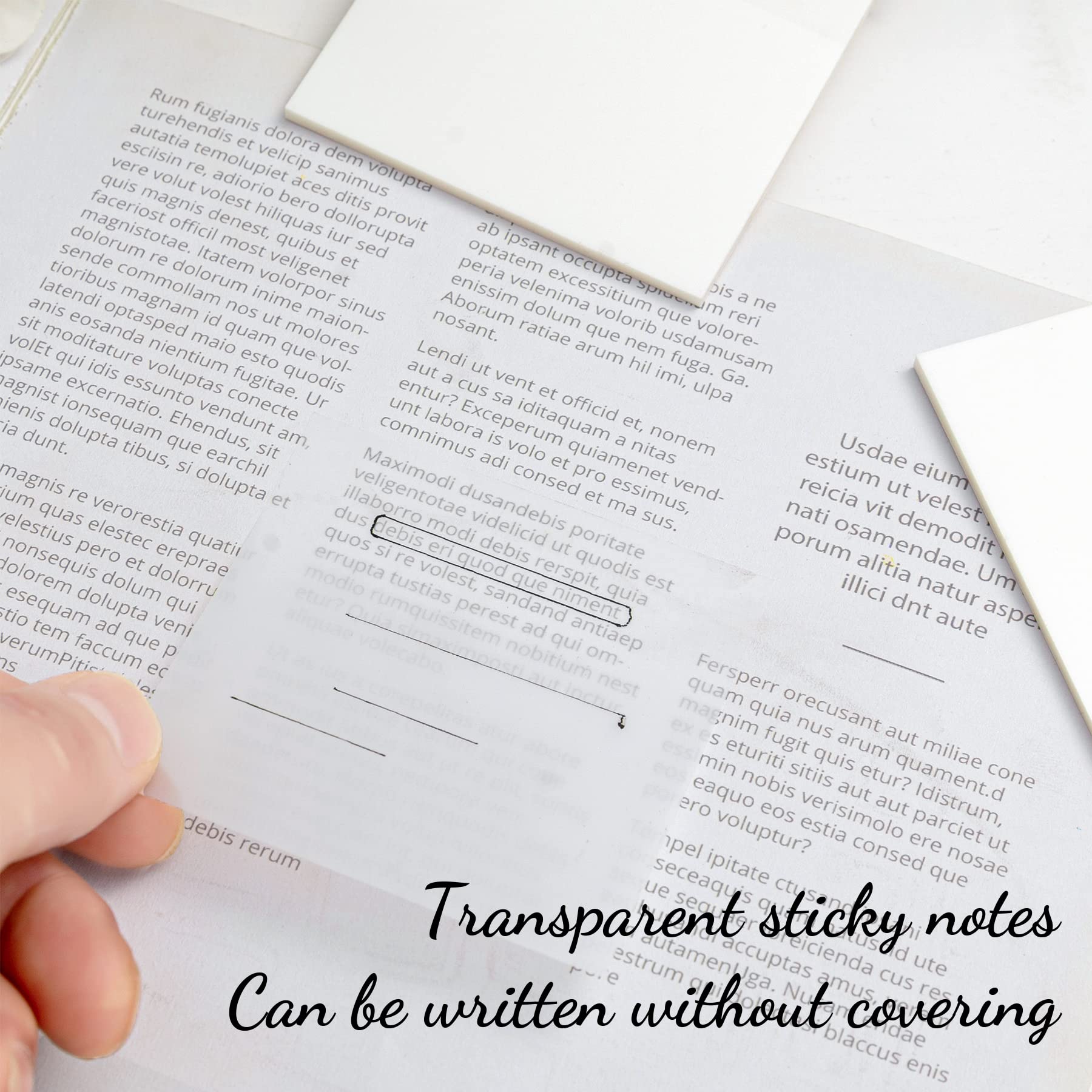 300Pcs Transparent Sticky Notes Clear Sticky Notes Waterproof self-Adhesive Translucent Sticky Notes