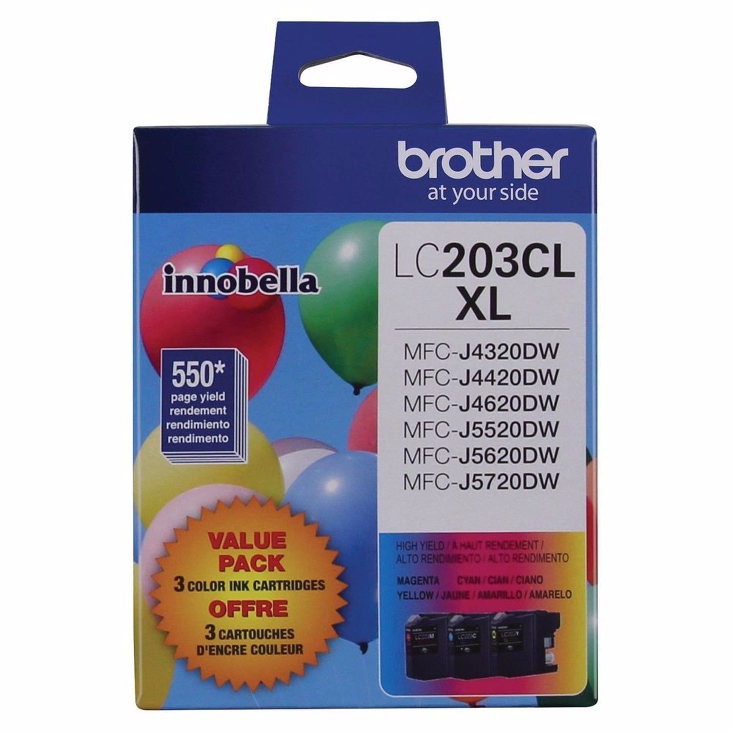 Brother MFC-J4320DW High Yield C/M/Y Ink Cartridge 3-Pack (Includes OEM# LC203C, LC203M, LC203Y) (3 x 550 Yield)