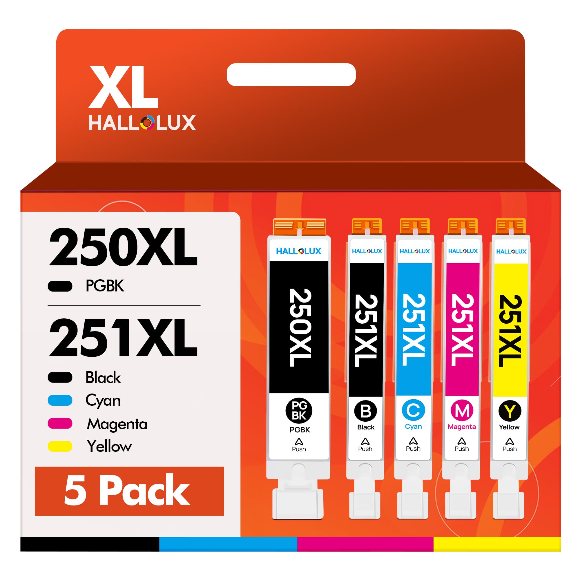 PGI-250XL CLI-251XL for Canon Ink 250 and 251 Cartridges to use with PIXMA MX922, MG5420, MG5520, MG5522, MG6320, MG6620, iP7220 (Black, Cyan, Magenta, Yellow, PGBK)