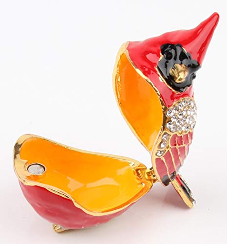 Cardinal Bird Trinket Box Metal Enameled Animal Figurines Collectable Wedding Jewelry Ring Holder Organizer