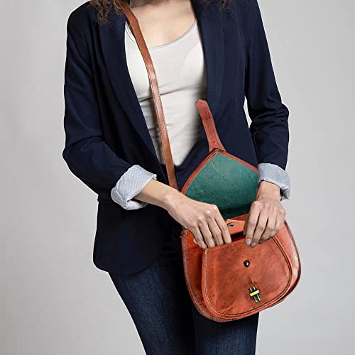 RUSTIC TOWN 11 inch Small Brown Leather Crossbody Satchel Bag Vintage Purses Handbags for Women
