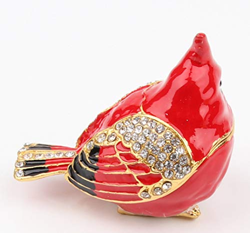 Cardinal Bird Trinket Box Metal Enameled Animal Figurines Collectable Wedding Jewelry Ring Holder Organizer
