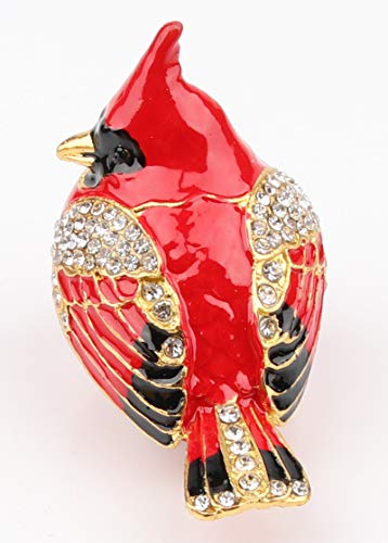 Cardinal Bird Trinket Box Metal Enameled Animal Figurines Collectable Wedding Jewelry Ring Holder Organizer