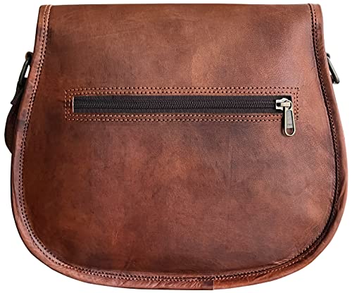 RUSTIC TOWN 11 inch Small Brown Leather Crossbody Satchel Bag Vintage Purses Handbags for Women