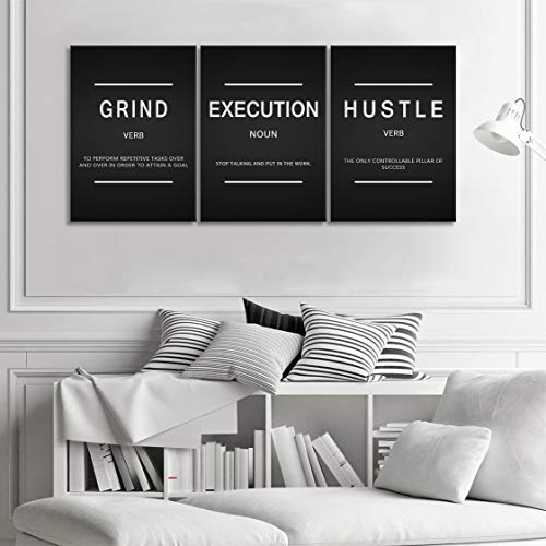 3 Pieces Grind Verb Hustle Verb Execution Noun Motivational Wall Art Canvas Print Office Decor Inspiring Framed Prints Inspirational Quotes for Wall Art Decoration Ready to Hang