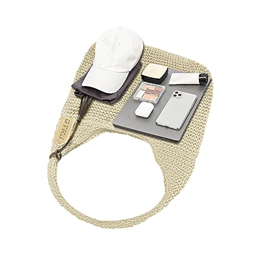 QTKJ Hand-woven Soft Large Straw Shoulder Bag Boho Straw Handle Tote Retro Summer Beach Bag Rattan Handbag (Beige)