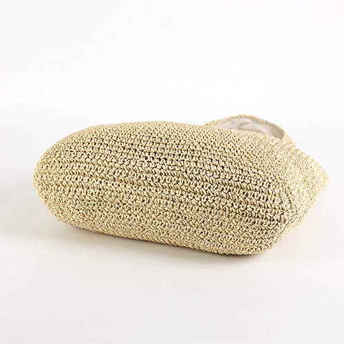 QTKJ Hand-woven Soft Large Straw Shoulder Bag Boho Straw Handle Tote Retro Summer Beach Bag Rattan Handbag (Beige)
