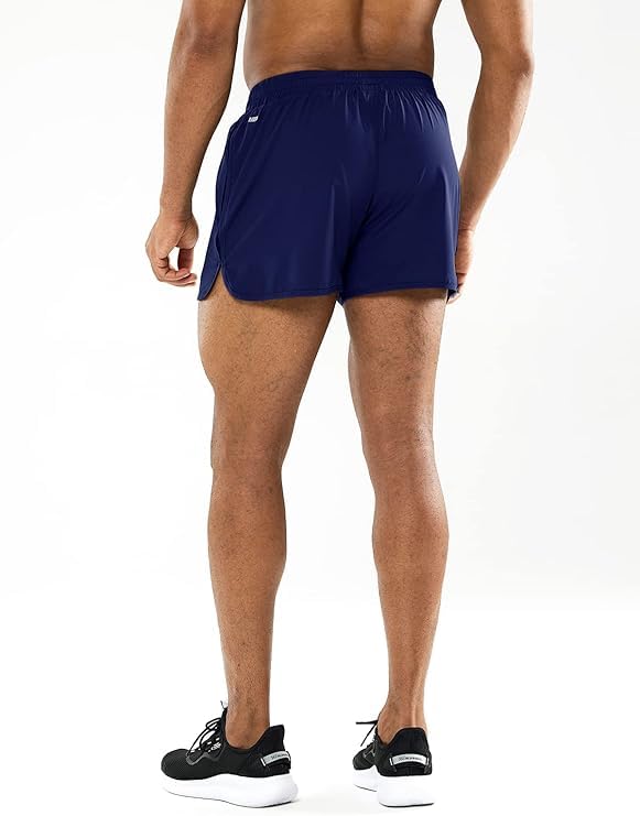 MIER Men's 3 Inches Athletic Running Shorts Built-in Liner Water Resistance Cool Dry Gym Exercise Jogging Track Shorts Zippered Pockets Navy M