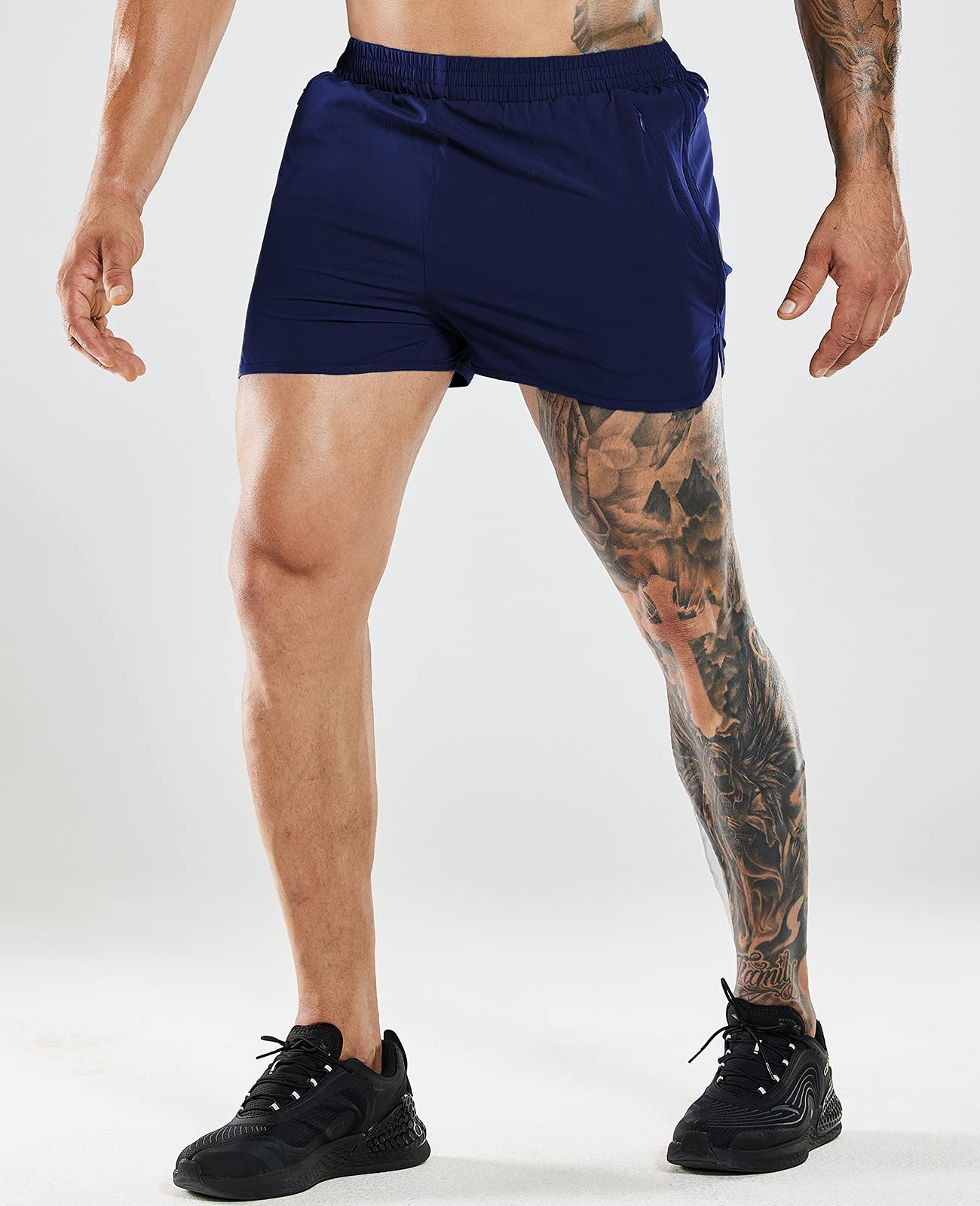 MIER Men's 3 Inches Athletic Running Shorts Built-in Liner Water Resistance Cool Dry Gym Exercise Jogging Track Shorts Zippered Pockets Navy M