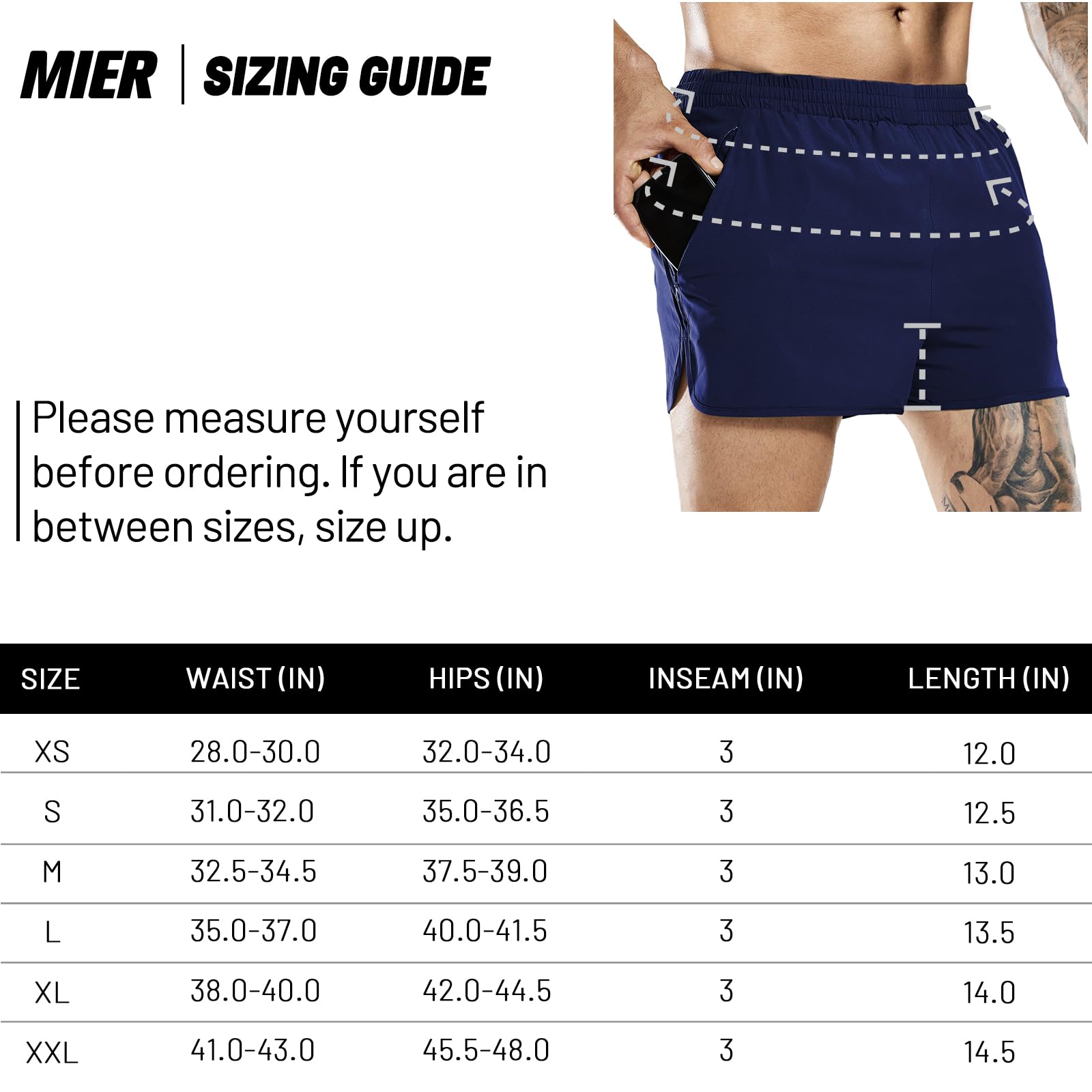 MIER Men's 3 Inches Athletic Running Shorts Built-in Liner Water Resistance Cool Dry Gym Exercise Jogging Track Shorts Zippered Pockets Navy M