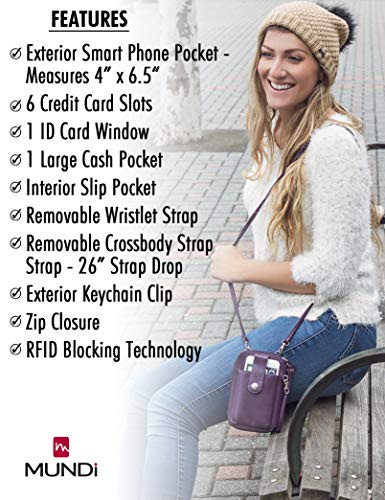 Mundi Jacqui Vegan Leather RFID Womens Crossbody Cell Phone Purse Holder Wallet ((Black))