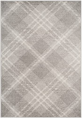 SAFAVIEH Adirondack Collection 6' x 9' Light Grey/Ivory ADR129B Modern Plaid Non-Shedding Living Room Bedroom Dining Home Office Area Rug