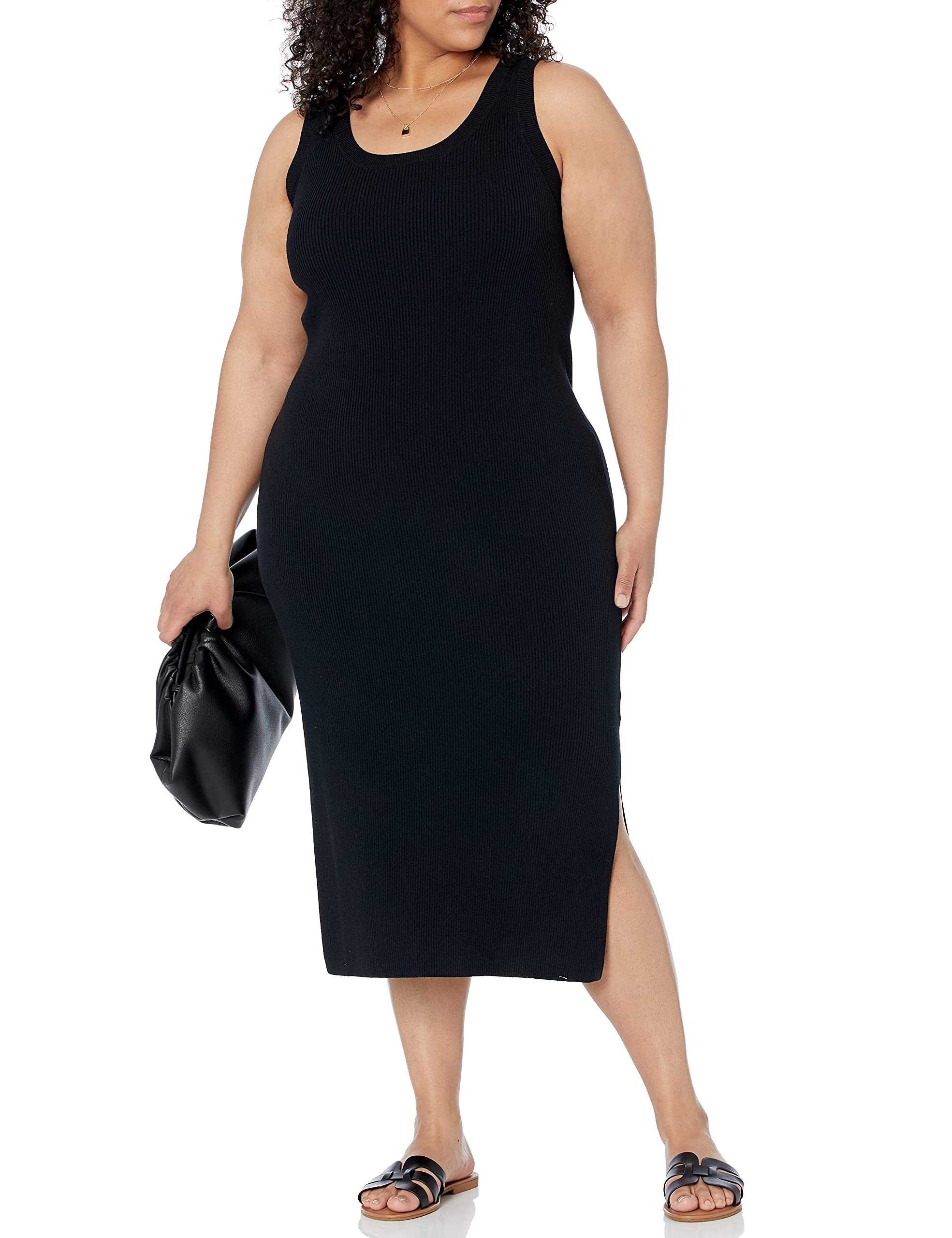 The Drop Women's Yasmin Side Slit Midi Sweater Tank Dress, Black, M