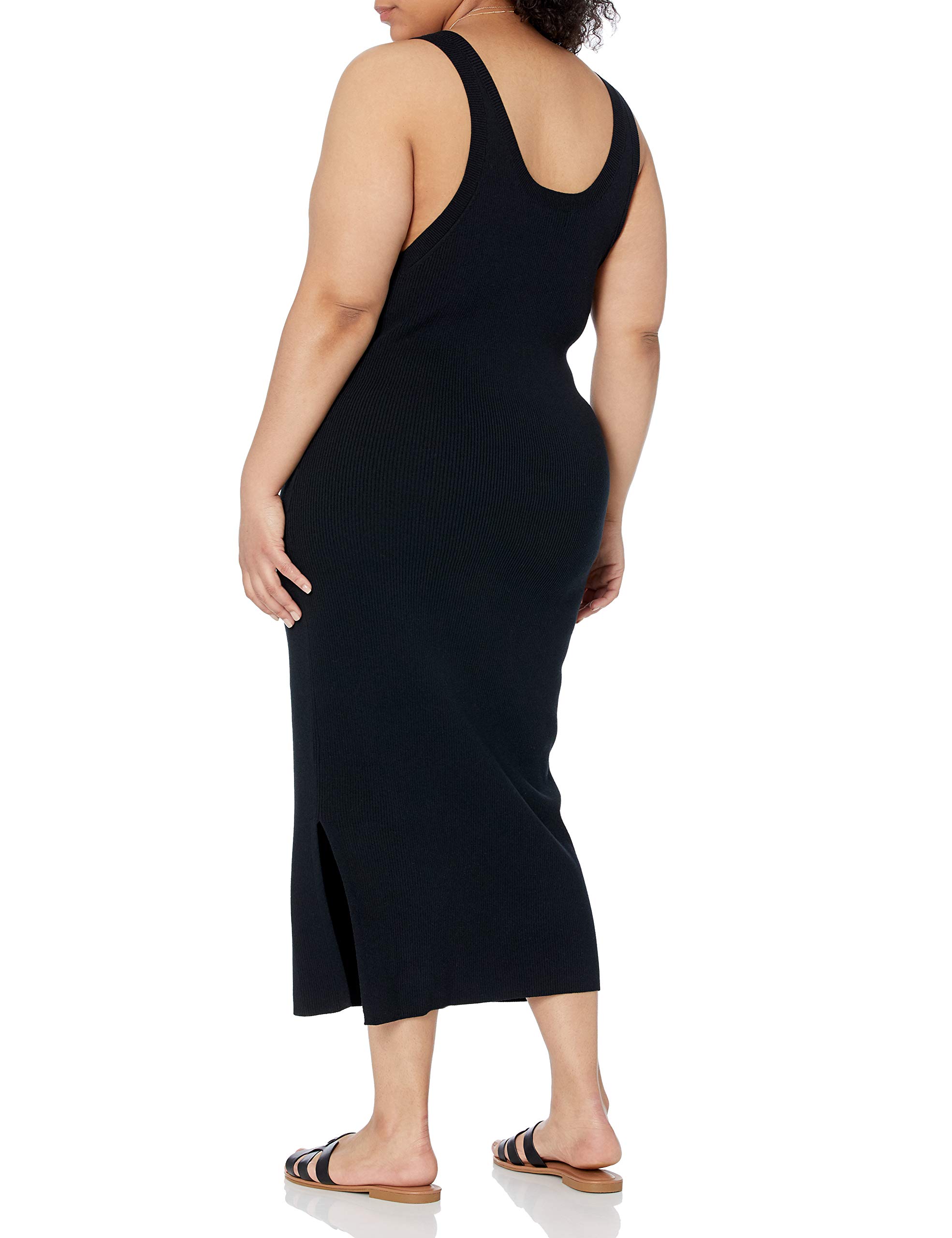 The Drop Women's Yasmin Side Slit Midi Sweater Tank Dress, Black, M