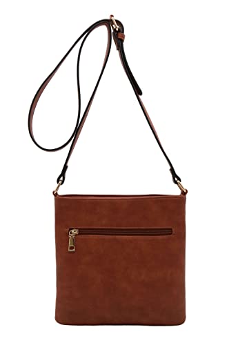 Women's Medium Size Solid Modern Classic Crossbody Bag with Gold Plate (Brown)