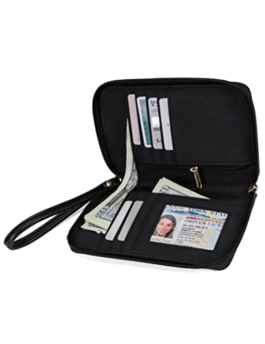 Mundi Jacqui Vegan Leather RFID Womens Crossbody Cell Phone Purse Holder Wallet ((Black))