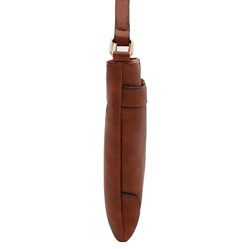 Women's Medium Size Solid Modern Classic Crossbody Bag with Gold Plate (Brown)