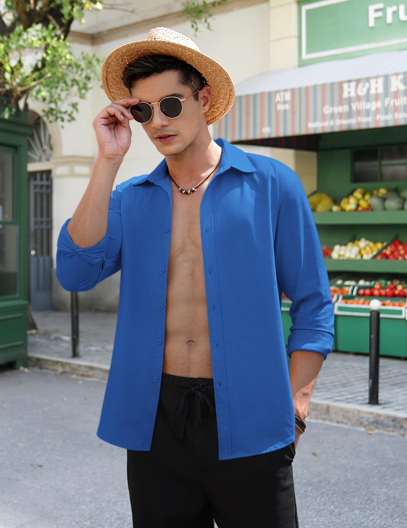 COOFANDY Men's Long Sleeve Linen Button Down Business Shirt Dress Casual Untucked Shirts