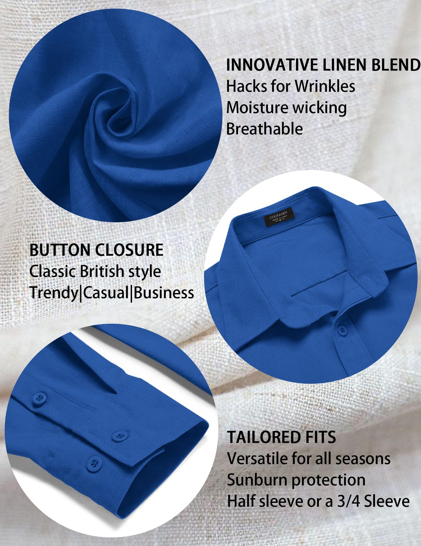 COOFANDY Men's Long Sleeve Linen Button Down Business Shirt Dress Casual Untucked Shirts