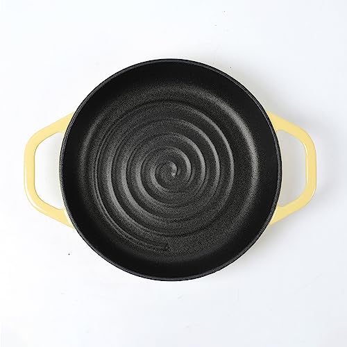 HAWOK Cast Iron Bread Cloche, Dia. 7.8inch/20cm, with Proofing Basket and Dough Scoring Knife, Sourdough Baking Pan Enameled Yellow