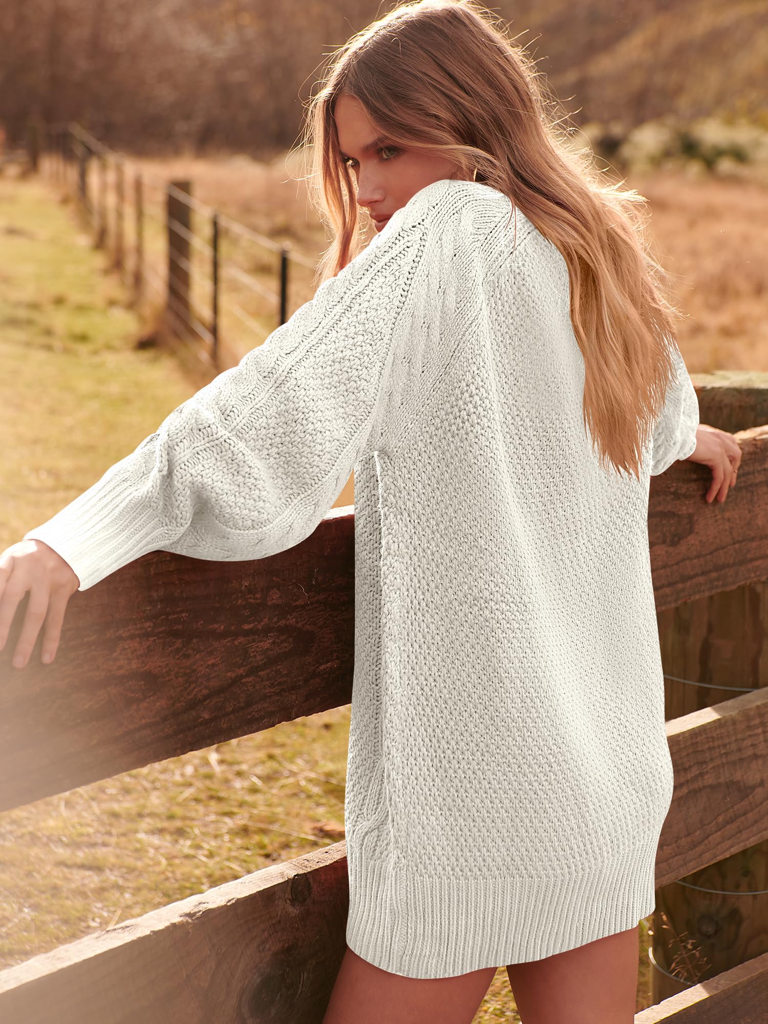 ANRABESS Women Long Sleeve Oversized Cable Knit Chunky Baggy Loose Pullover Tunic Mini Sweater Dress 2025 Trendy Fall Outfits White Small