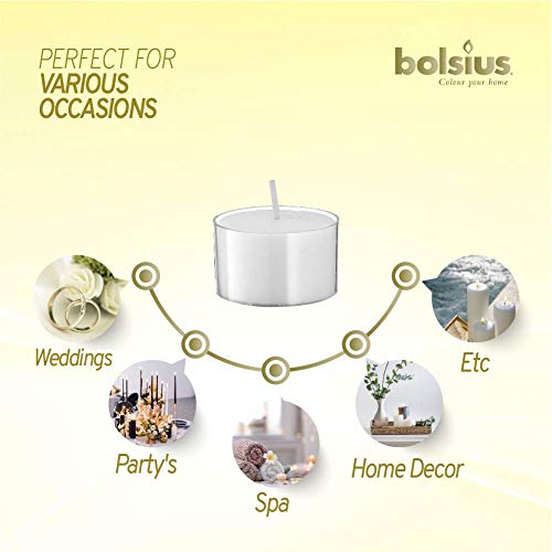 BOLSIUS 48 Unscented Tea Lights in Clear Cups - 8 Burn Hours - Premium European Quality - Consistent Smokeless Flame - 100% Cotton Wick - Dinner, Wedding, Party, Spa, Church, & Home Décor Tealights
