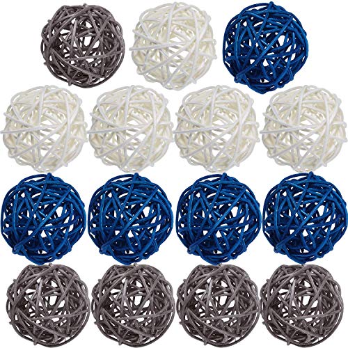 15 Pieces Vase Filler Rattan Balls Decorative for Craft, Party, Wedding Table Decoration, Baby Shower, Aromatherapy Accessories, 1.8 Inch (Blue Gray White)