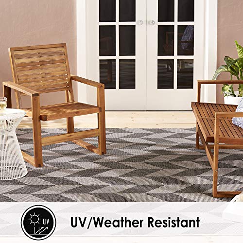 Nicole Miller New York Patio Country Calla Contemporary Herringbone Indoor/Outdoor Area Rug, Black/Grey, 5'2"x7'2"
