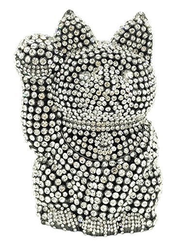 Elegant Evening Bags For Womens Clutches Purse Chain Wallet Handbags Crystal Party Lucky Cat Silver