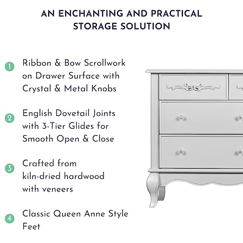 Evolur Aurora 7 Drawer Double Dresser, Akoya Grey Pearl/Silver Mist