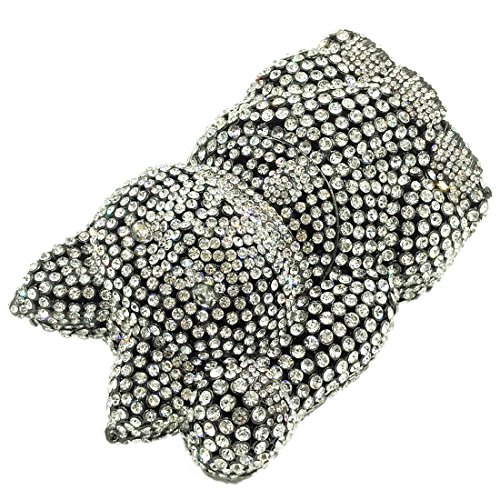 Elegant Evening Bags For Womens Clutches Purse Chain Wallet Handbags Crystal Party Lucky Cat Silver
