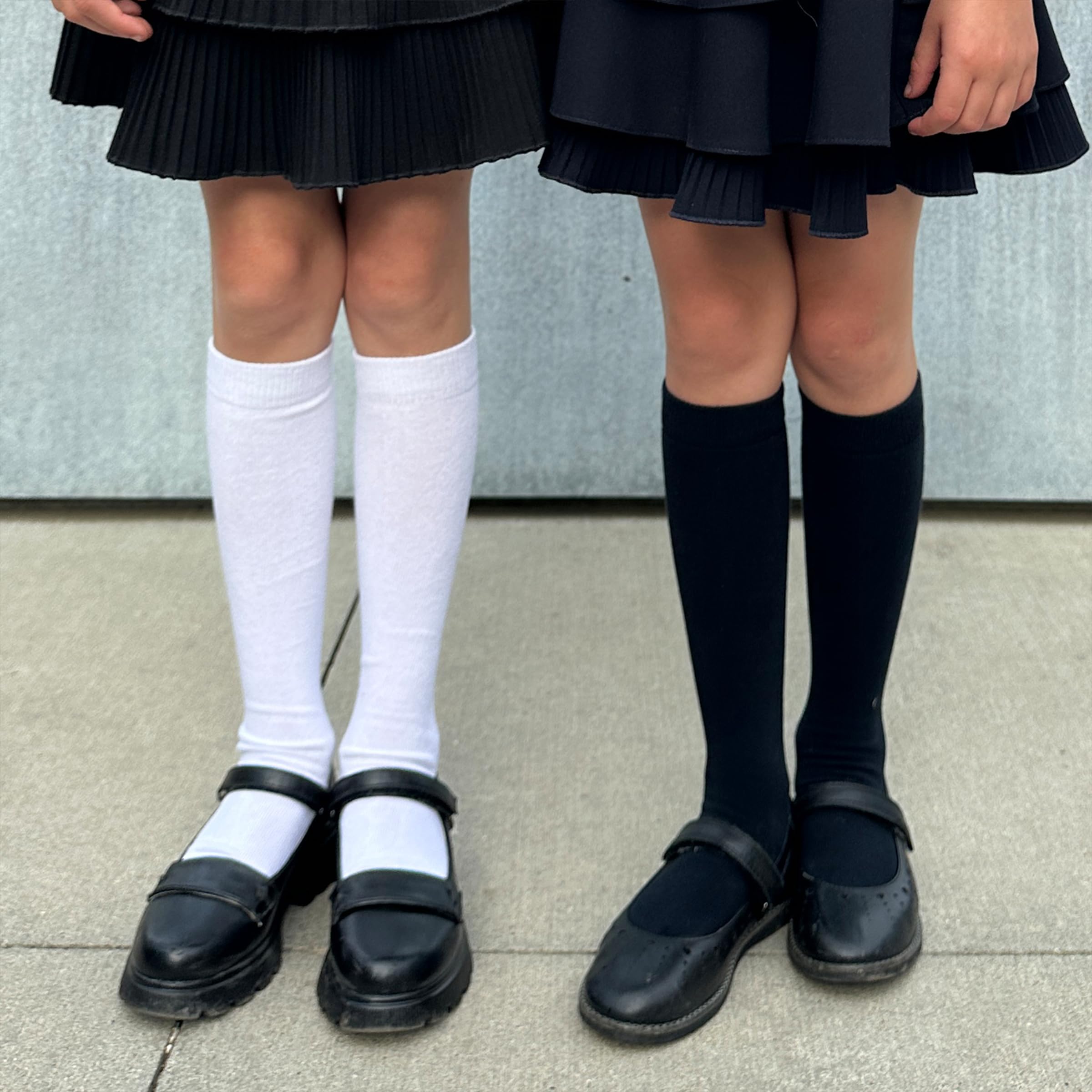 COTTON DAY 3 Pack Kids Girls Soft Knee High School Uniform Dress Socks Seamless Toe 4-6 Years White S (6)