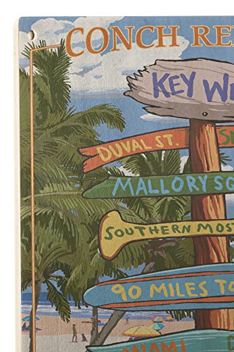 Key West, Florida, Conch Republic, Destinations Sign Birch Wood Wall Sign (10x15 Rustic Home Decor, Ready to Hang Art)