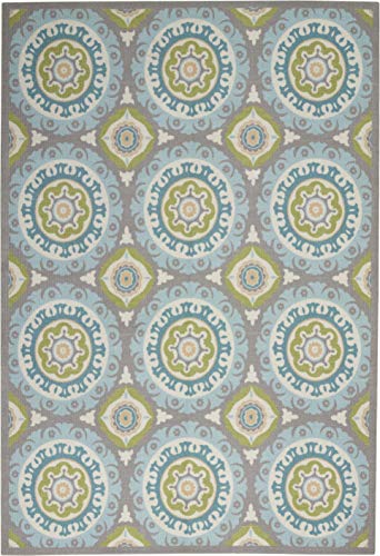 Waverly Sun N' Shade Indoor/Outdoor Jade 5'3" x 7'5" Area-Rug, Easy washing, Non Shedding, Bed Room, Living Room, Dining Room, Backyard, Deck, Patio (5x7)