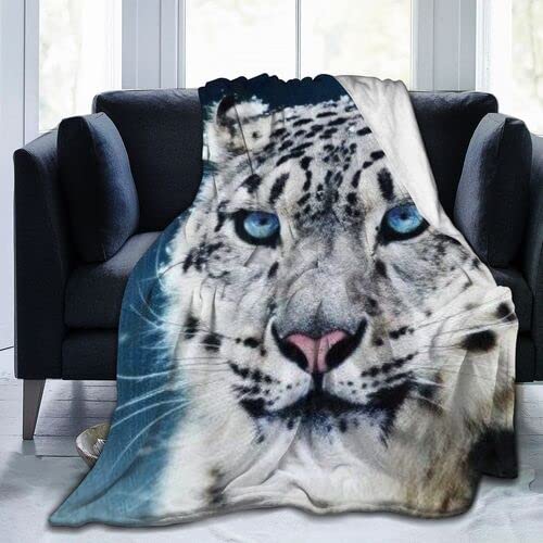XTGOO Blue Eyed Snow Leopard Ultra-Soft Fleece Blanket Flannel Velvet Plush Throw Blanket,60x50in