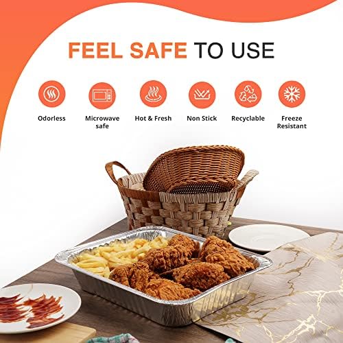 Home Stockware Thin Aluminum Pans 30 Pack - 9x13 inches Disposable Foil Pans Without Lids, Half-Size Deep Tin Foil Pans for Cooking, Baking, BBQ, Grilling, Storing, Prepping Food
