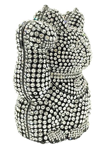 Elegant Evening Bags For Womens Clutches Purse Chain Wallet Handbags Crystal Party Lucky Cat Silver
