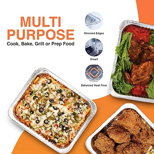 Home Stockware Thin Aluminum Pans 30 Pack - 9x13 inches Disposable Foil Pans Without Lids, Half-Size Deep Tin Foil Pans for Cooking, Baking, BBQ, Grilling, Storing, Prepping Food
