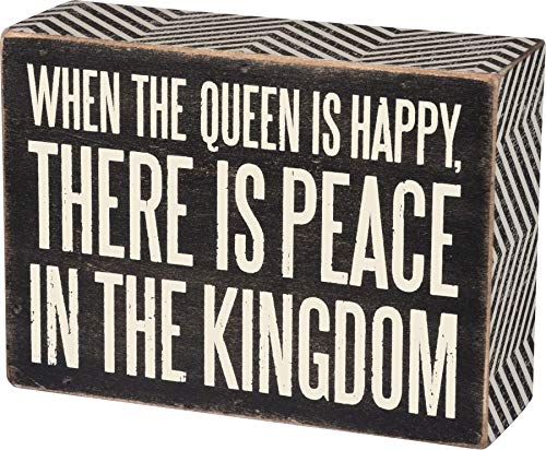 Primitives by Kathy 31134 Chevron Trimmed Box Sign, 5.50" x 4" x 1.75", Queen Is Happy