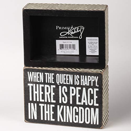 Primitives by Kathy 31134 Chevron Trimmed Box Sign, 5.50" x 4" x 1.75", Queen Is Happy