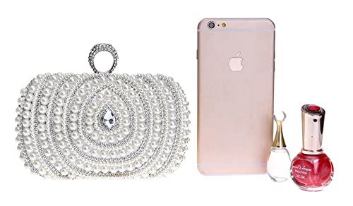 Santimon Wedding Clutch Purse Evening Bags For Womens Chain Dress Handbag Pearls Silver
