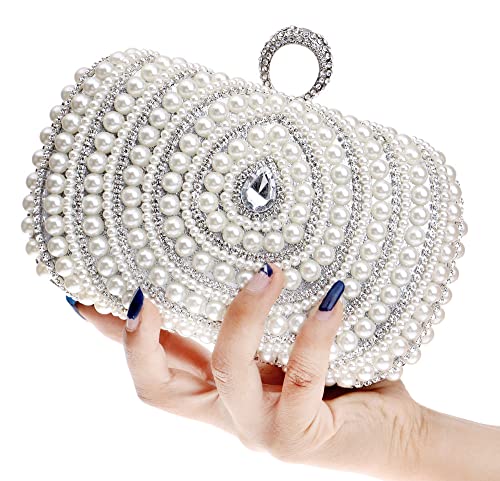 Santimon Wedding Clutch Purse Evening Bags For Womens Chain Dress Handbag Pearls Silver