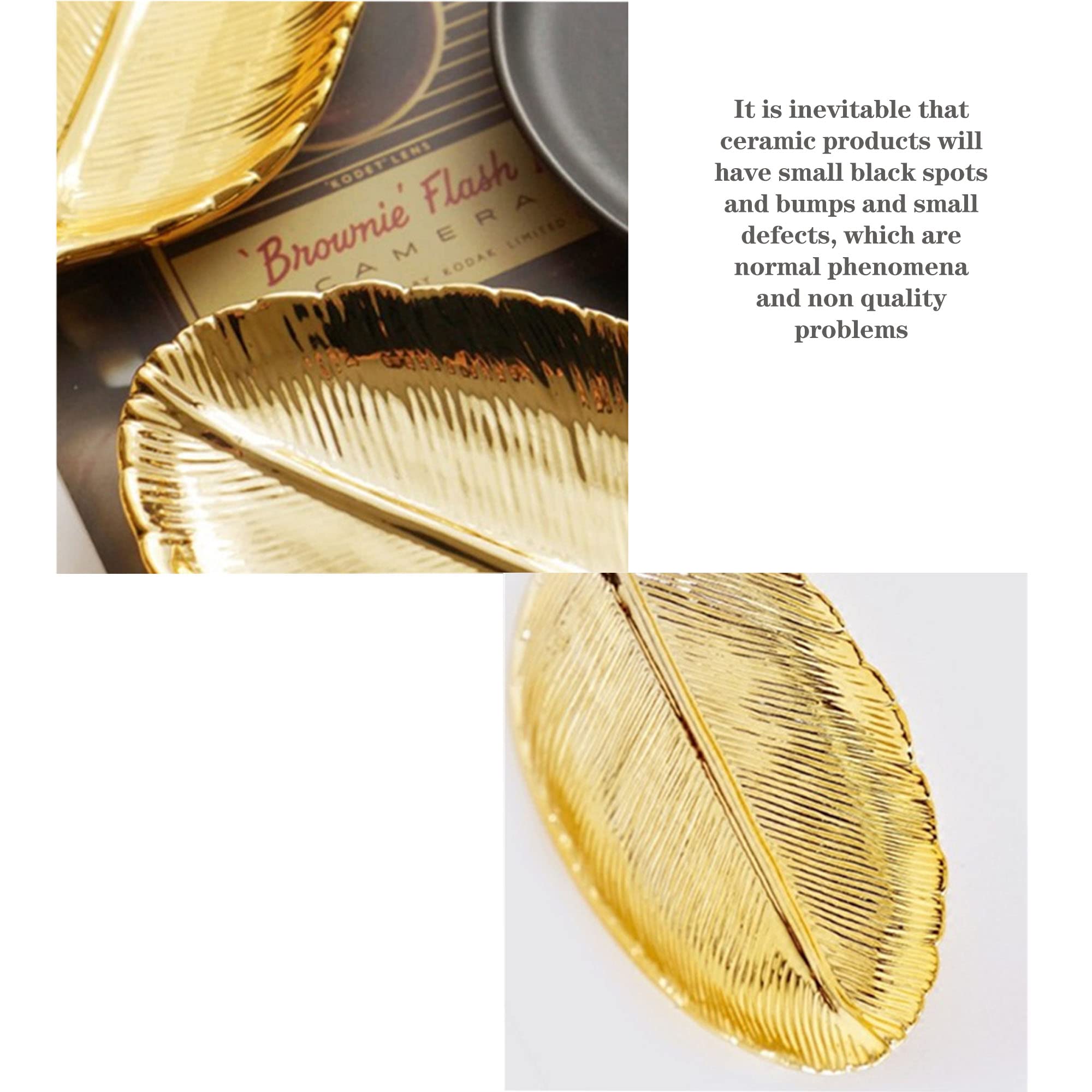 Golden Leaf Tray Ceramic Jewelry Plate Key Tray Ring Holder Trinket Dish Vanity Tray Candy Snack Tray for Christmas,Birthday,Wedding,Women