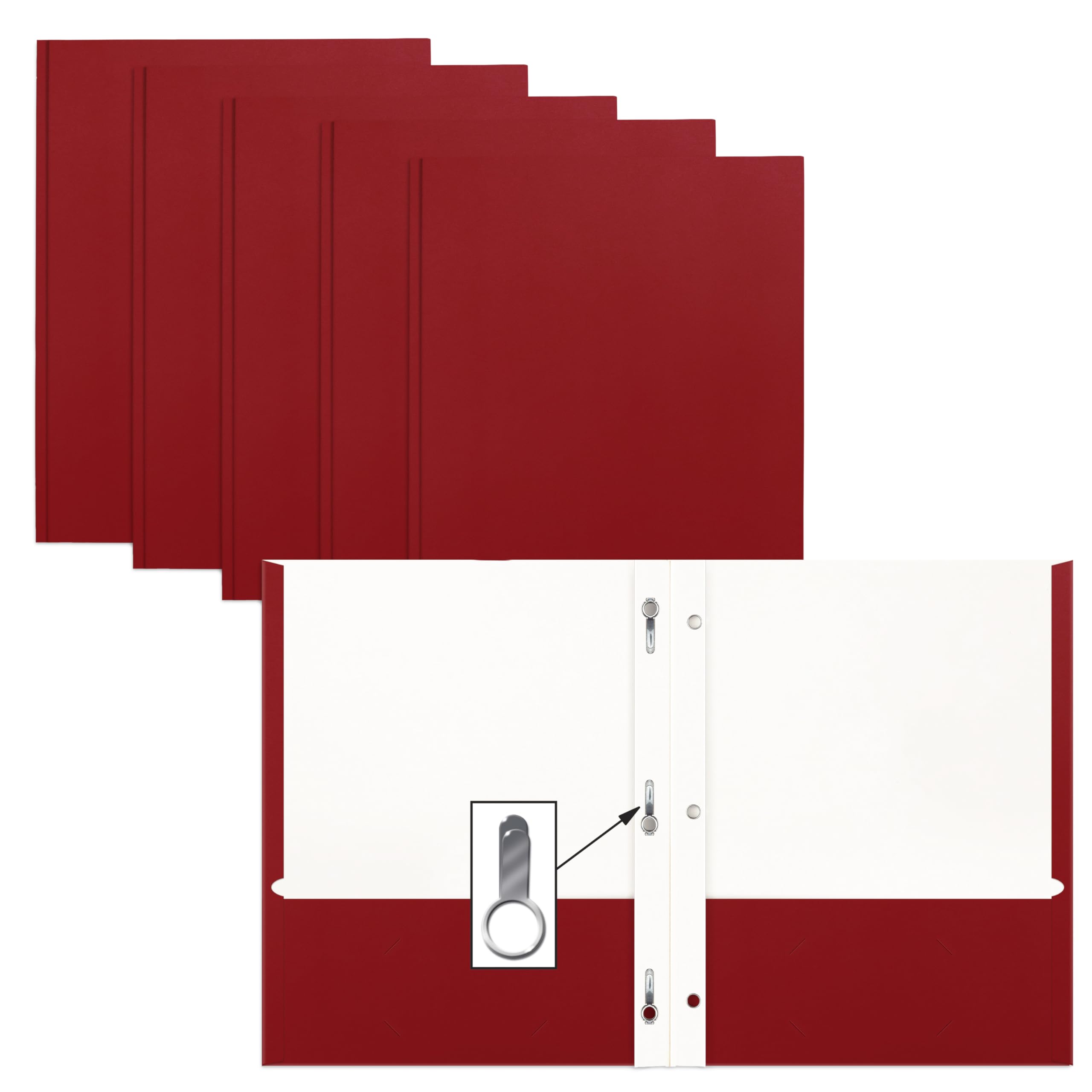 Red Paper 2 Pocket Folders with Prongs, 50 Pack, by Better Office Products, Matte Texture, Letter Size Paper Folders, 50 Pack, with 3 Metal Prong Fastener Clips, RED