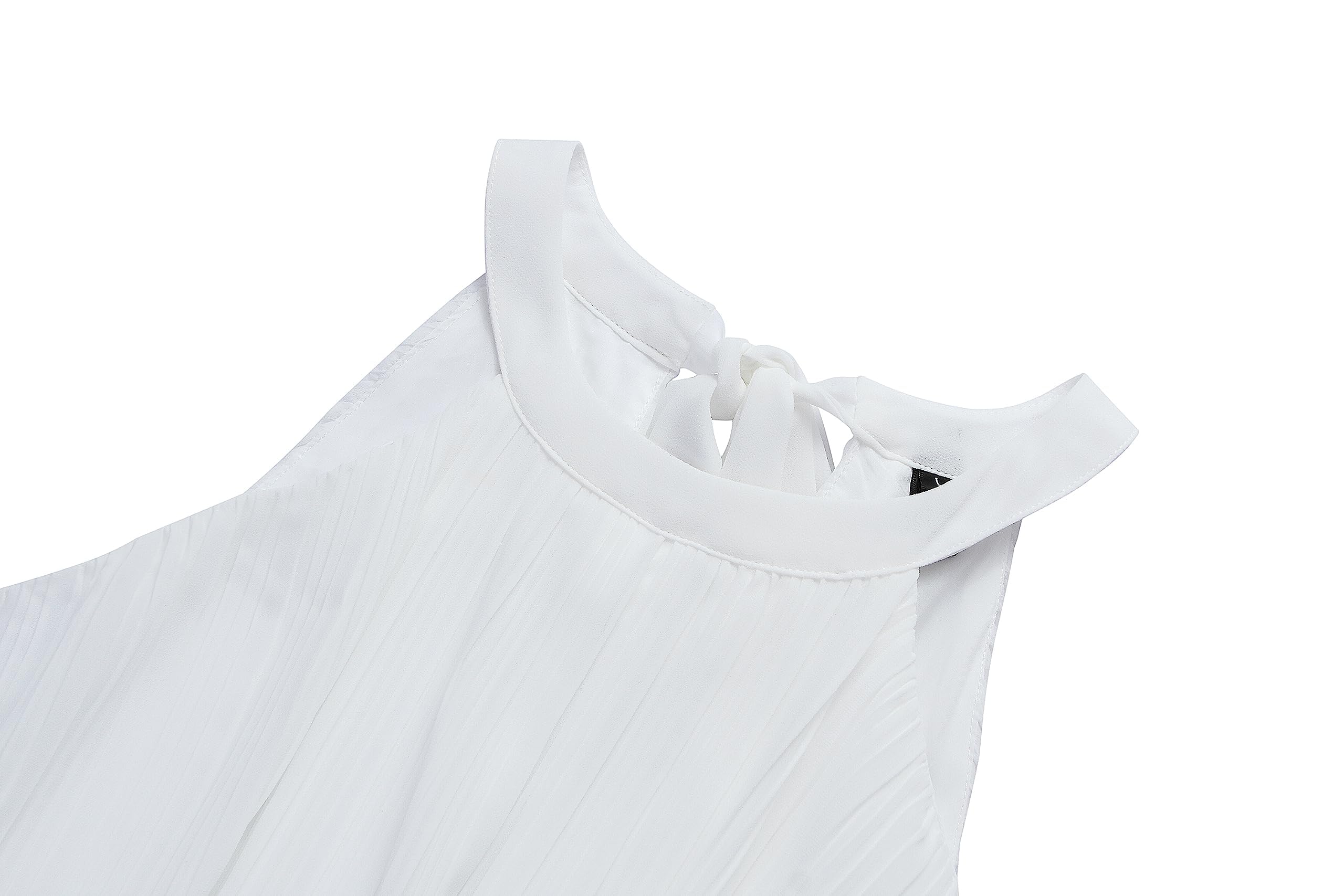 ZESICA Women's 2025 Summer Sleeveless Halter Neck Ruffle Tiered Layed Chiffon Flowy Swing Long Midi Dress,White,Small
